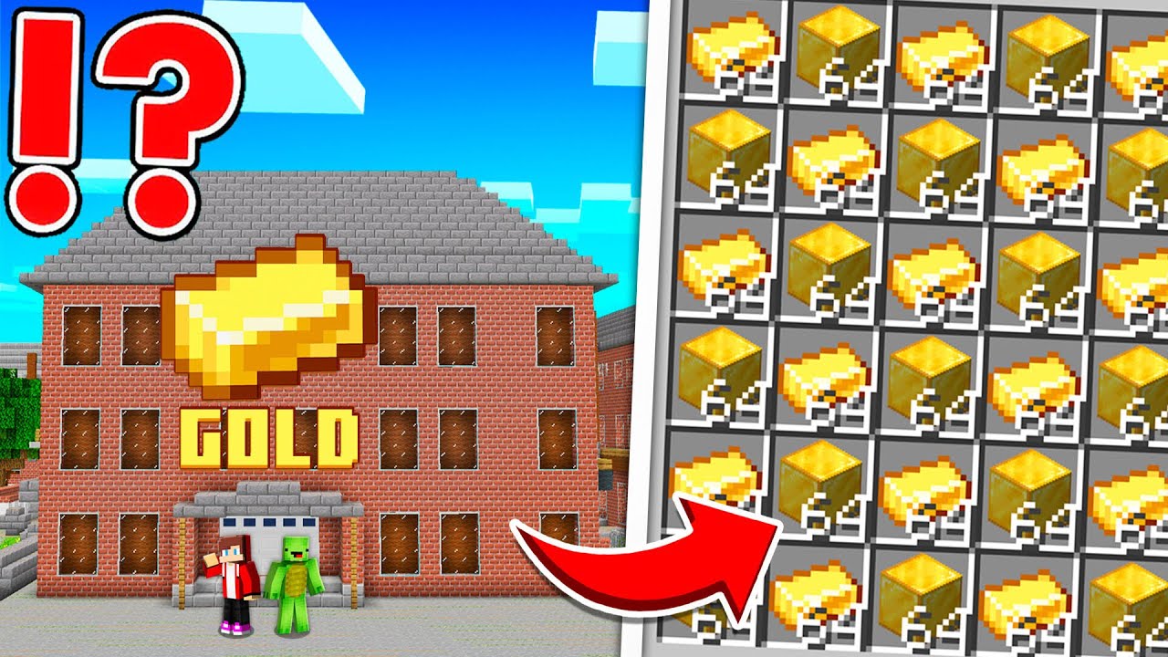 JJ and Mikey Built The LARGEST GOLD FACTORY in Minecraft - Maizen BUILD CHALLENGE - YouTube
