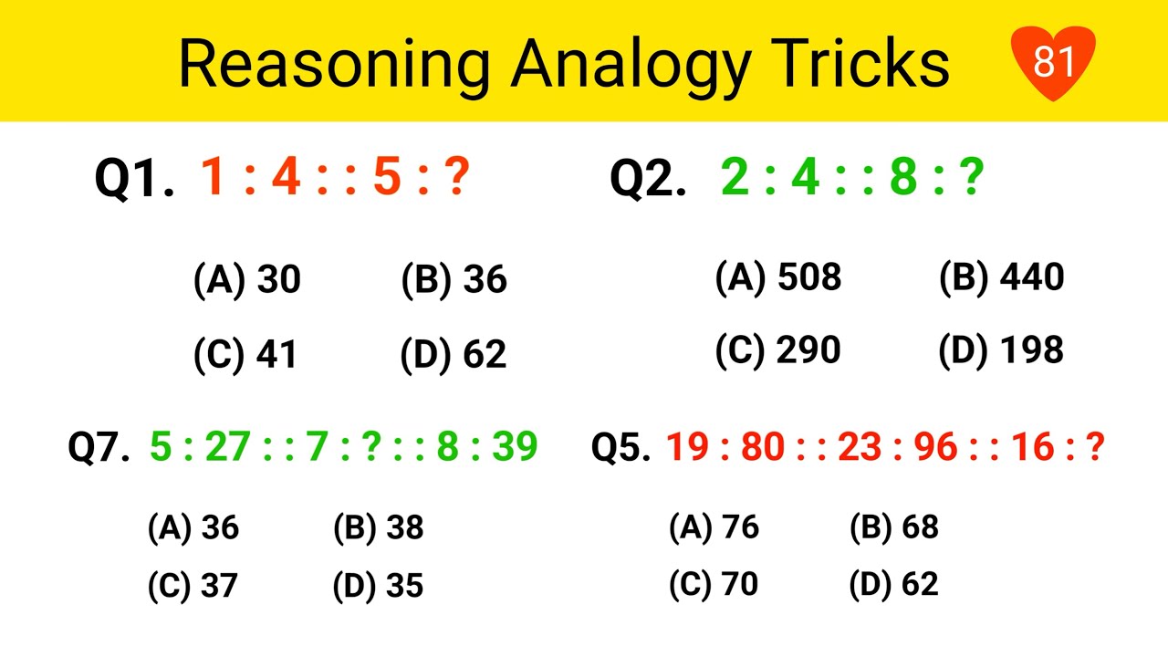 Reasoning Analogy | Number Analogy | Analogy Questions | Analogy ...