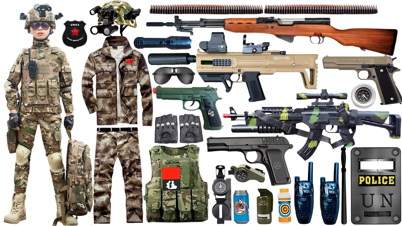 Special police weapon toy set unboxing, submachine gun, Glock pistol ...