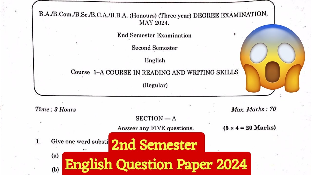 Degree 2Sem English Question Paper 2024 Degree 2nd Semester English ...