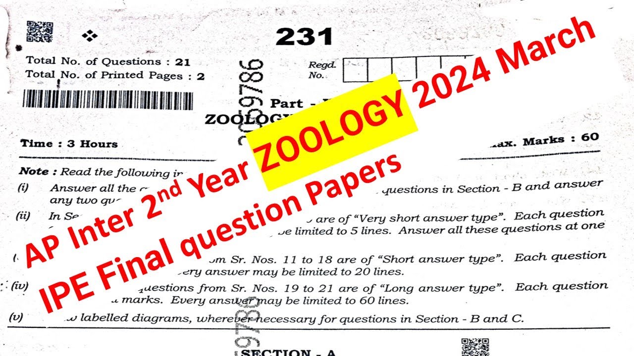 AP Inter 2nd Year Zoology 2024 March Question Paper Boards IPE Andhra ...