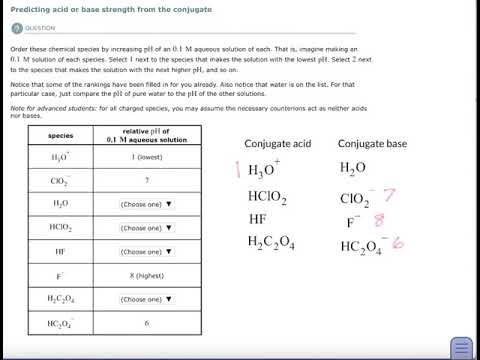Aleks Predicting acid or base strength from the conjugate