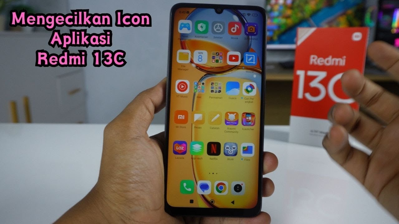 Cara Mengecilkan Icon Aplikasi HP Redmi 13C - YouTube
