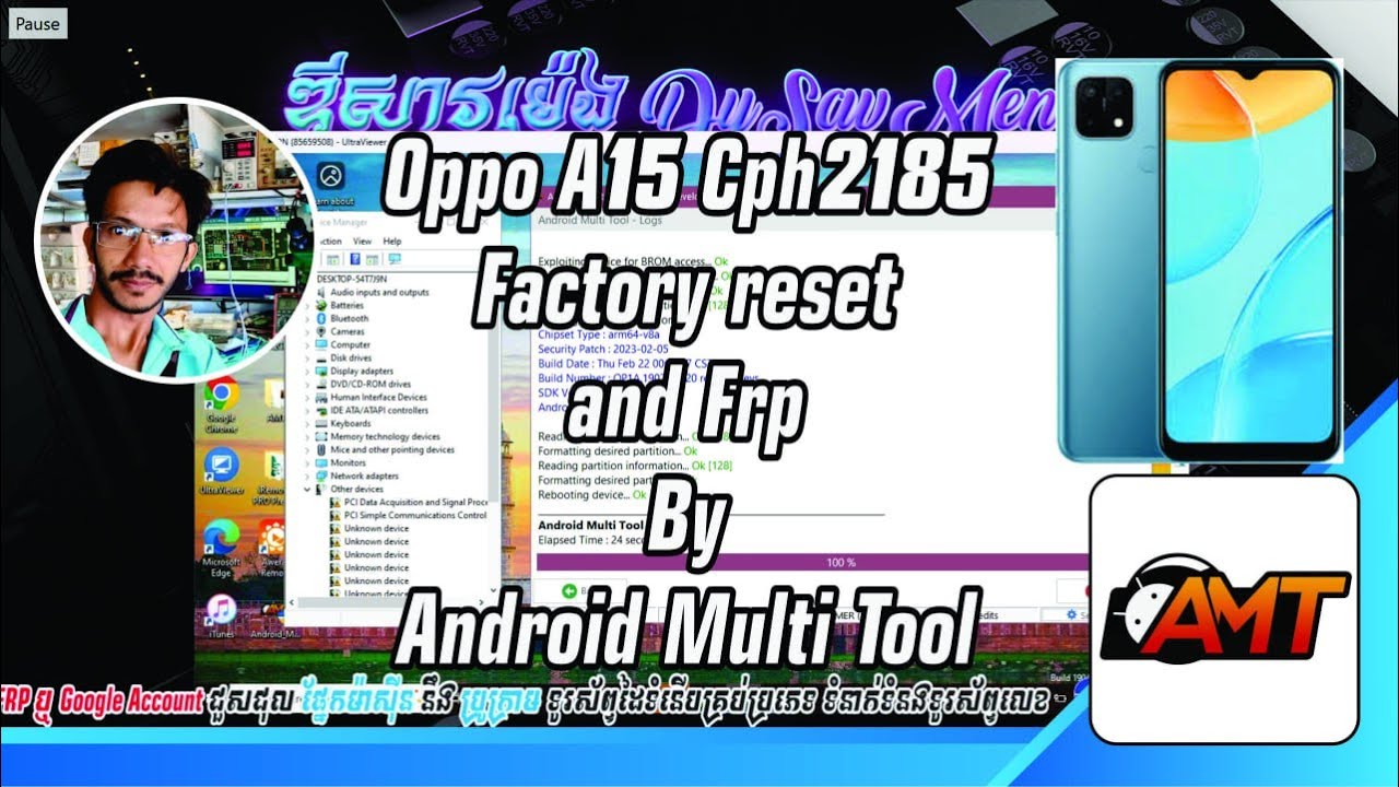 Oppo A15 Cph2185 factory reset and Frp By Android Multi Tool - YouTube