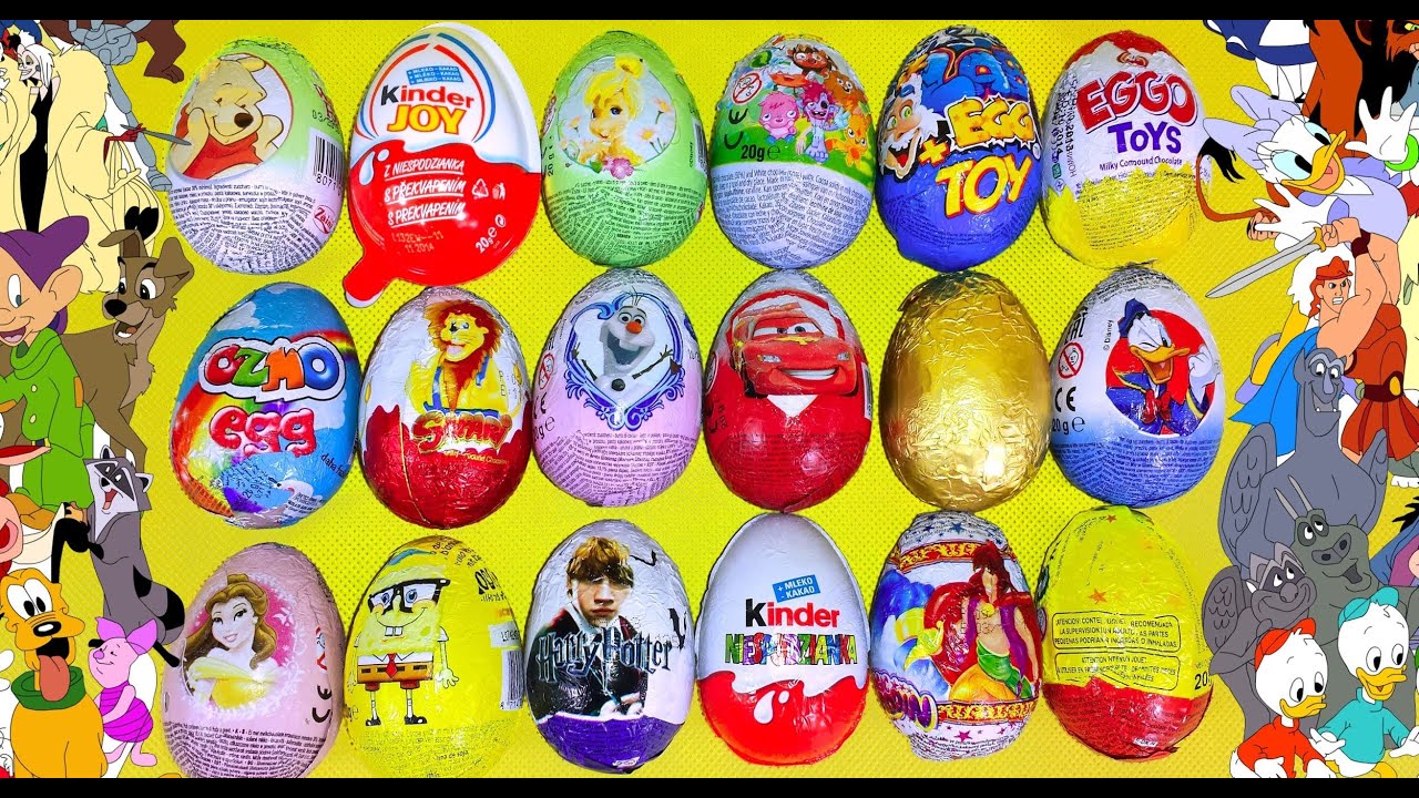 18 Surprise Eggs Kinder Surprise Unboxing Choclate Eggs Disney Mouse ...