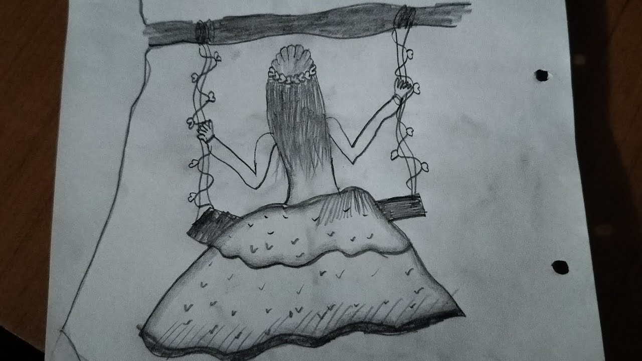 झूला झूलते हुए लड़की बनाना सीखे | how to draw a girl| pencil se jhula ...