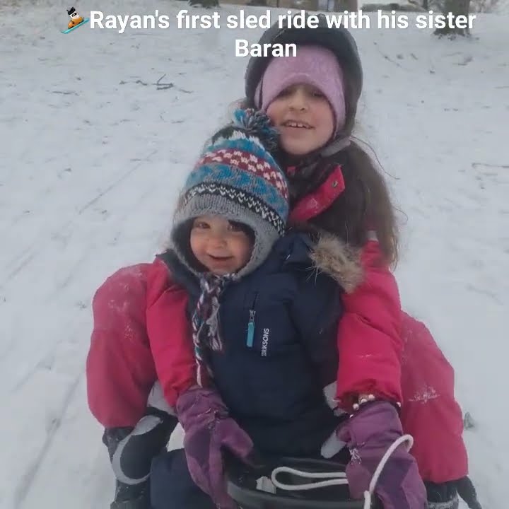Rayan's first sled ride with his sister Baran - YouTube