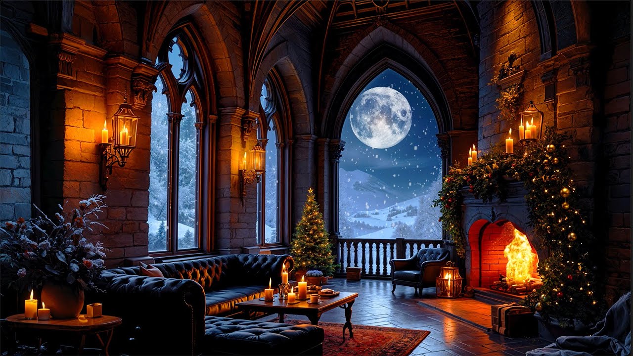 Luxurious Christmas Gothic Castle Ambiance: Cozy Winter Night with Snow ...