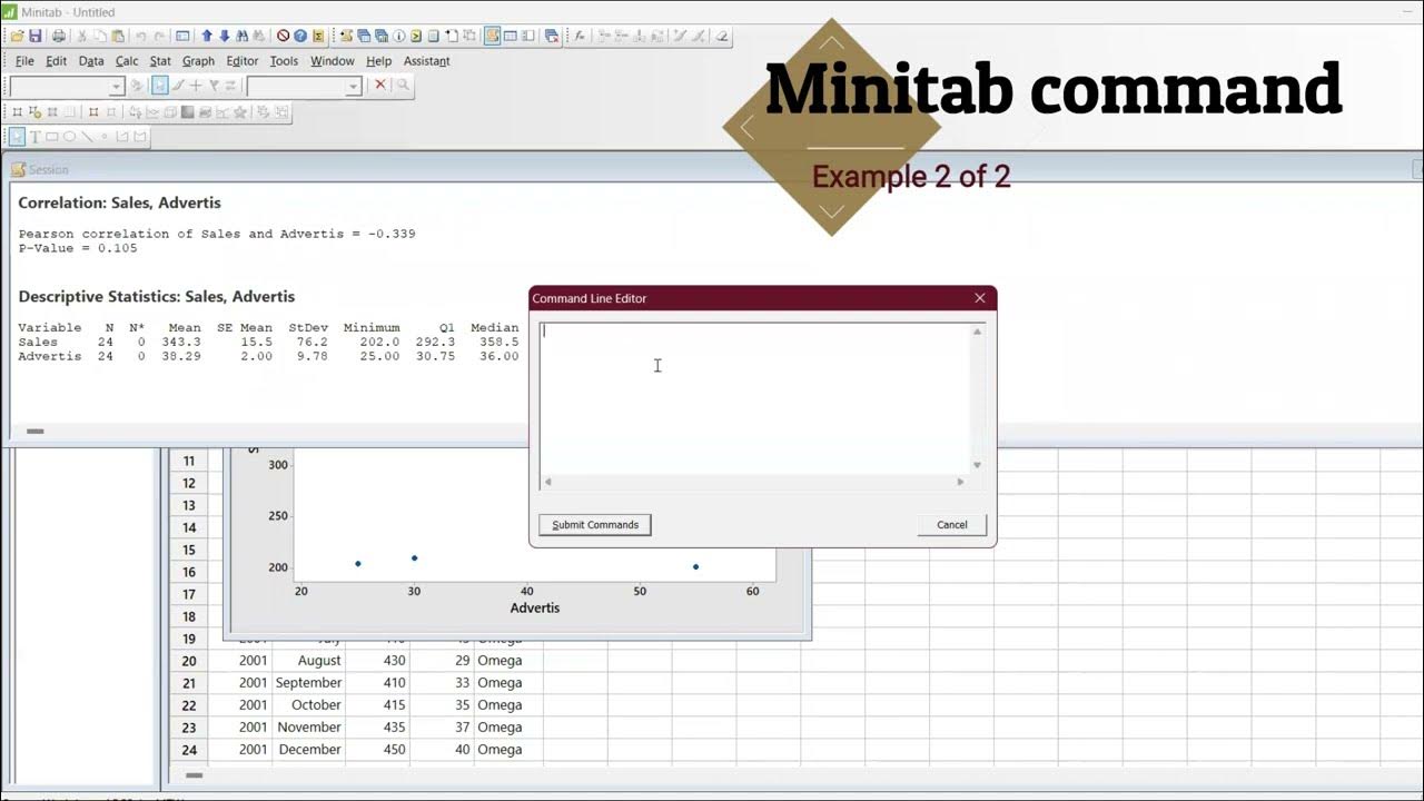 Minitab using command #scatter #correlation #descriptivestatistics ...