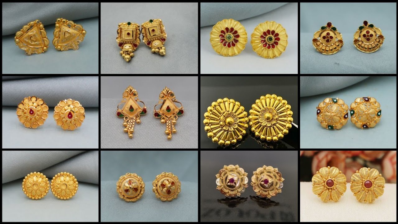 Latest Best Gold Tops Earrings for Women | 22K Gold Small Tops Earrings ...