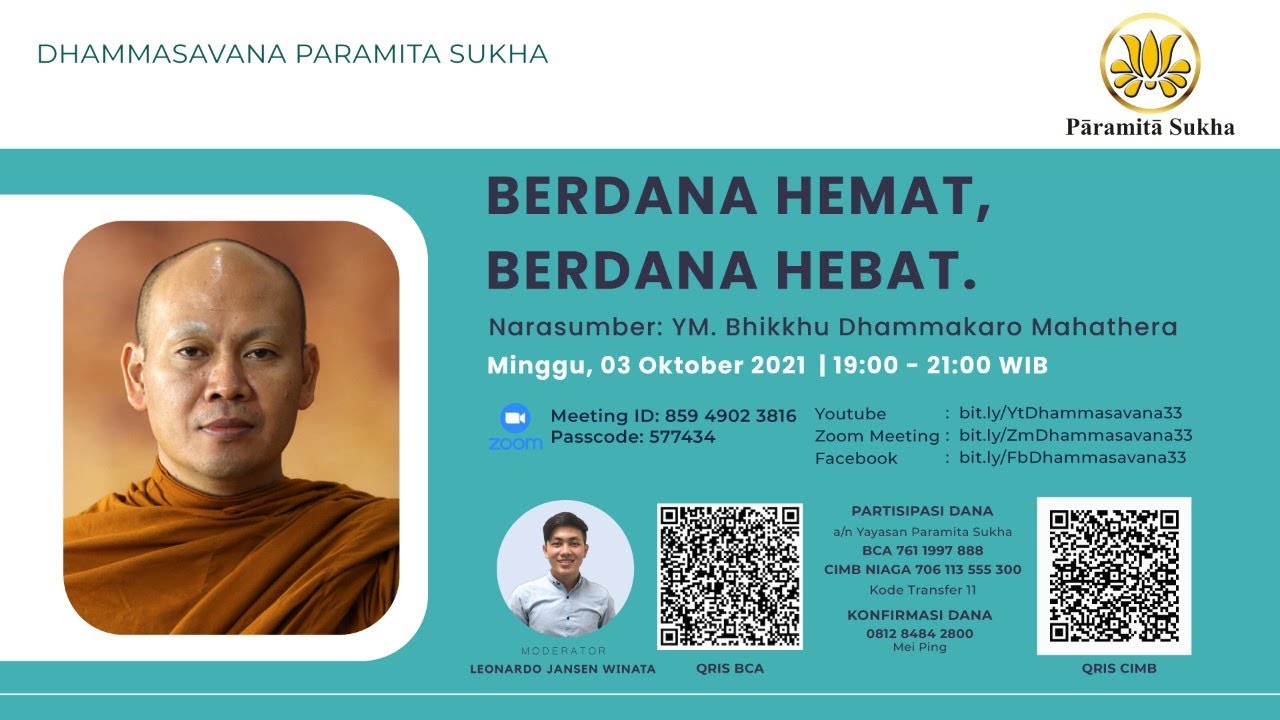 Berdana Hemat, Berdana Hebat - YTM. Bhikkhu Dhammakaro - YouTube