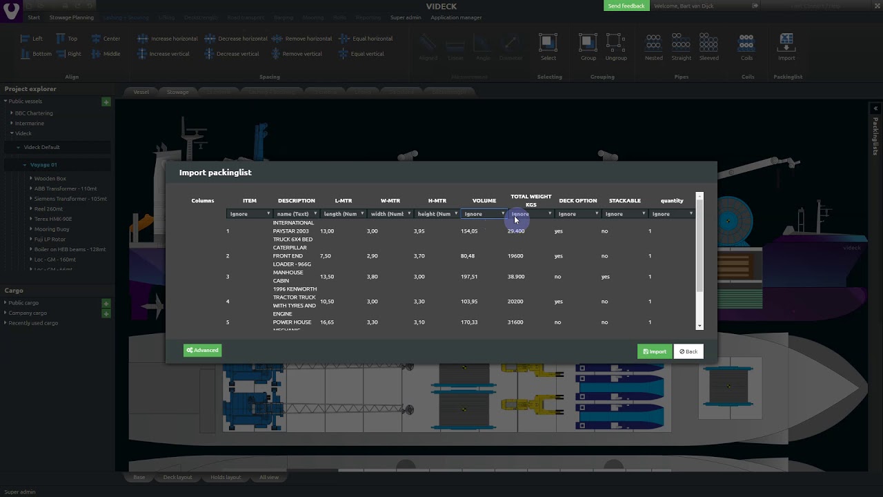 Videck - Stowage Planning - Excel Packing List Importer - YouTube