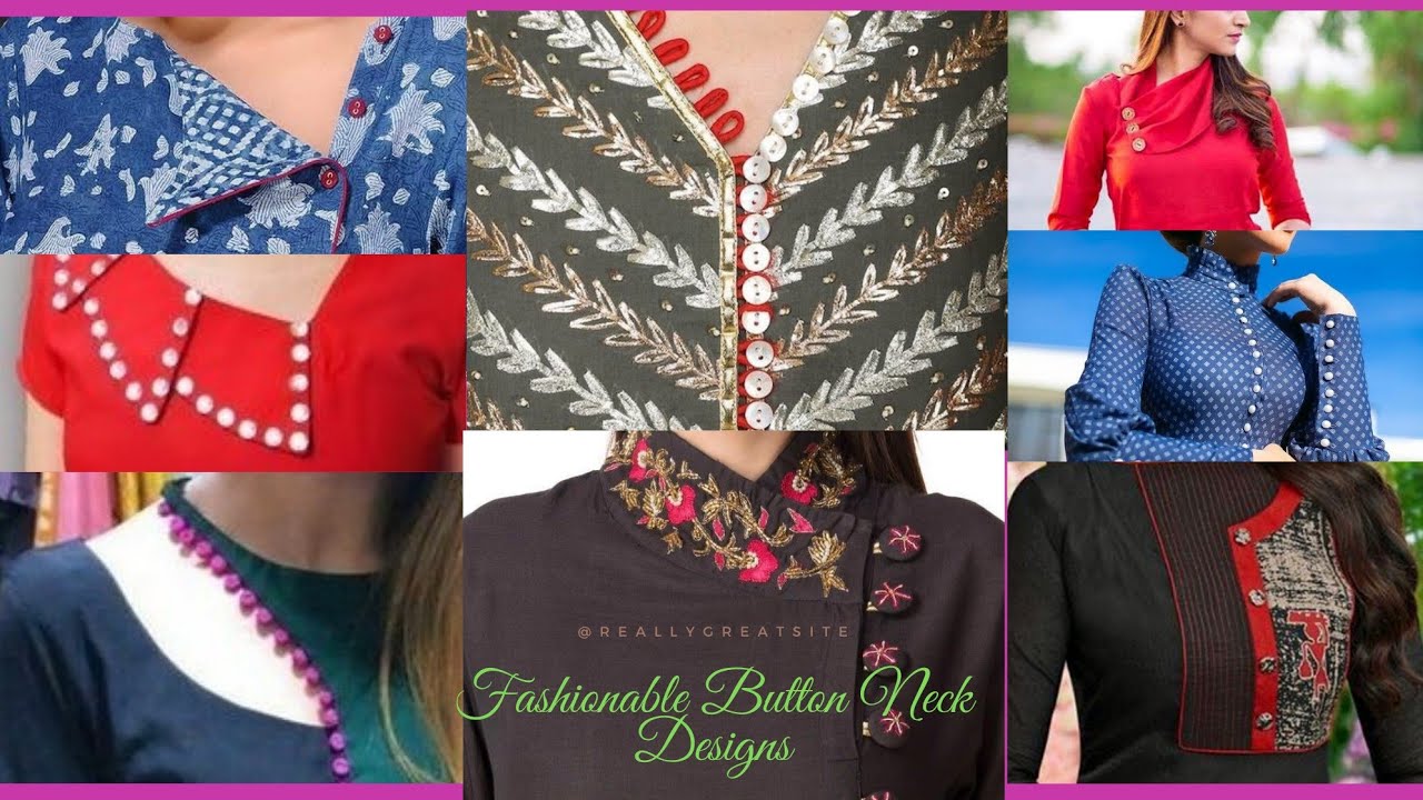Fashionable Button Neck Designs | Kurti Neck Designs with Buttons | # ...