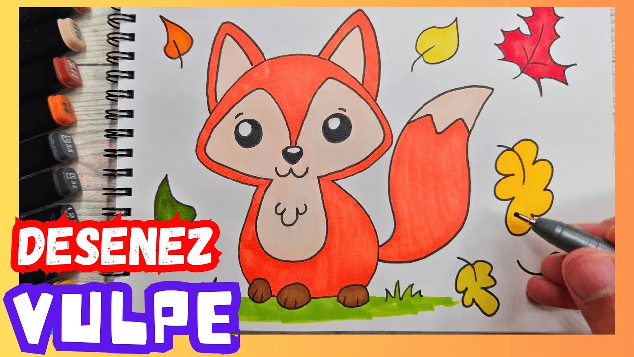 Deseneaza o VULPE Draguta Usor de Desenat 🍂🐛 Desen cu FRUNZE de Toamna ...