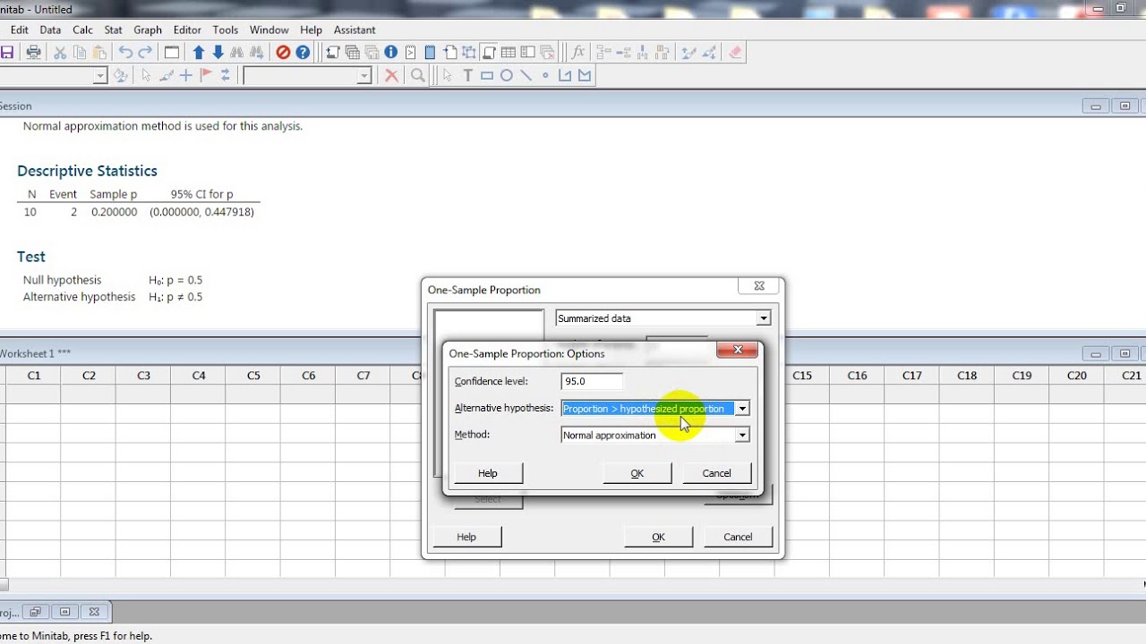 Minitab L5 - tests on population proportion - YouTube