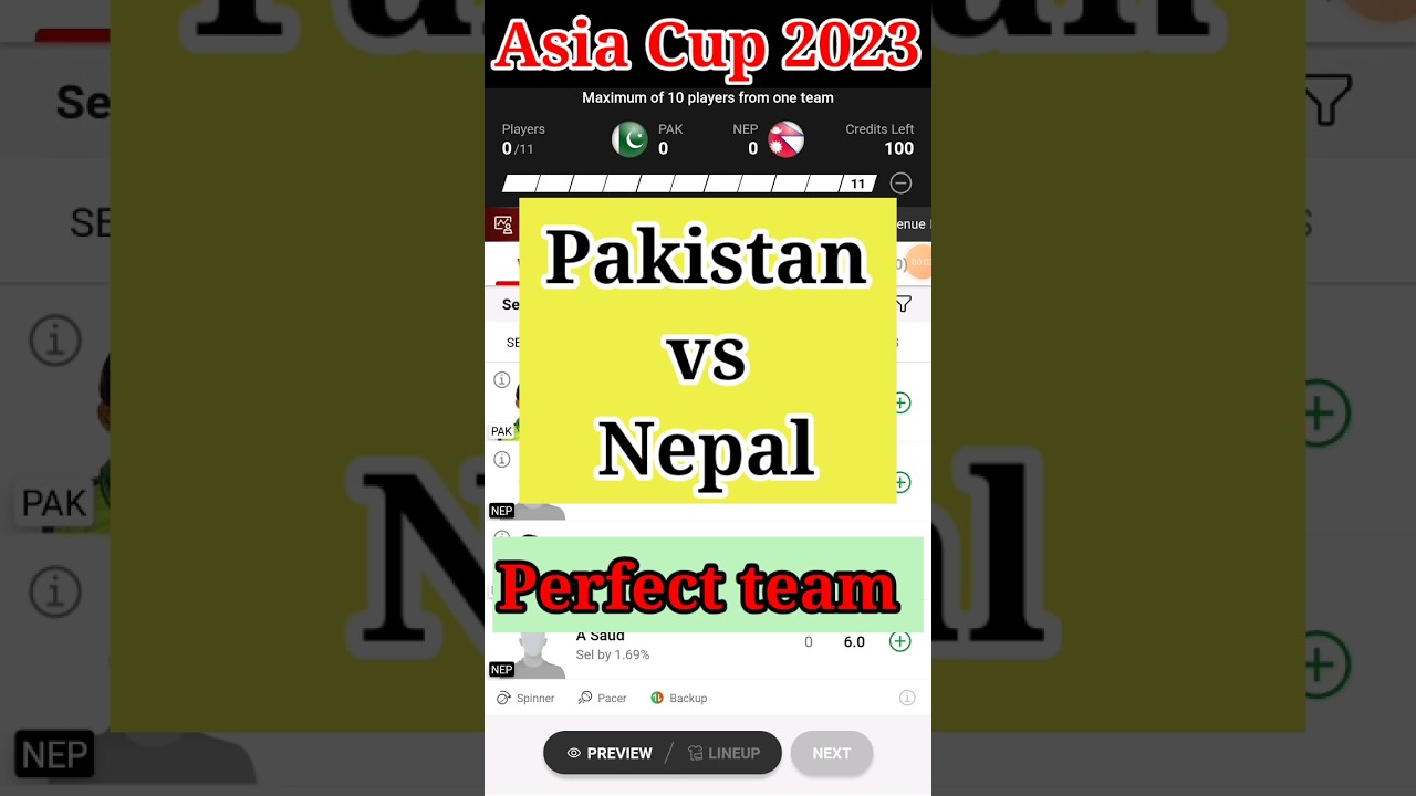 Asia Cup 2023 | Pakistan vs Nepal dream11 prediction | PAK vs NEP dream11 team | Pakistan vs Nepal