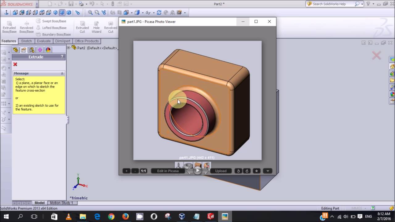 SolidWorks Tutorial 2016: Lesson 1: Extruded Boss/Base and Extruded Cut ...