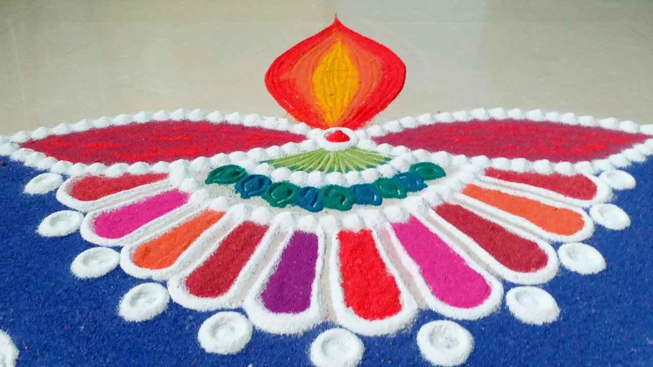 NEW Beautiful Diya Rangoli For Diwali - UNIQUE and INNOVATIVE Rangoli ...