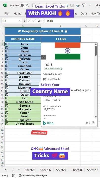 Geography in Excel 😱📈💯| How to use Geography Option in Excel 🤔 #shorts ...