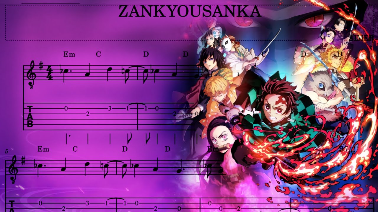 Zankyou Sanka | Demon Slayer Opening | Easy Guitar Tabs With Chords ...