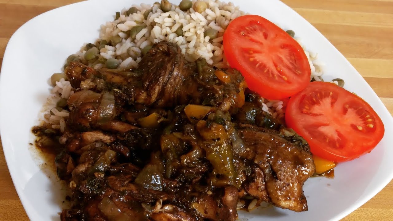 Brown stewed chicken with rice and Peas Jamaican style 👍🏽🇯🇲 - YouTube