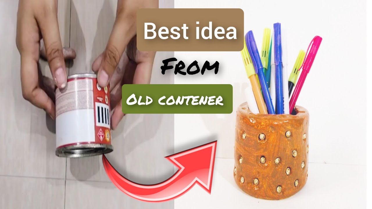 Pen holder from waste materials | Pen holder craft | Pen stand craft ...