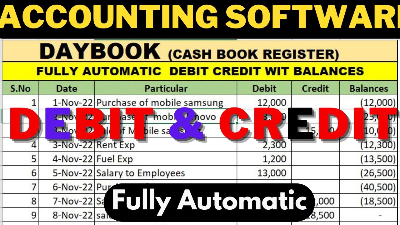 FULLY AUTOMATIC ACCOUNTING SOFTWARE IN EXCEL DAY BOOK WITH AUTOMATIC ...