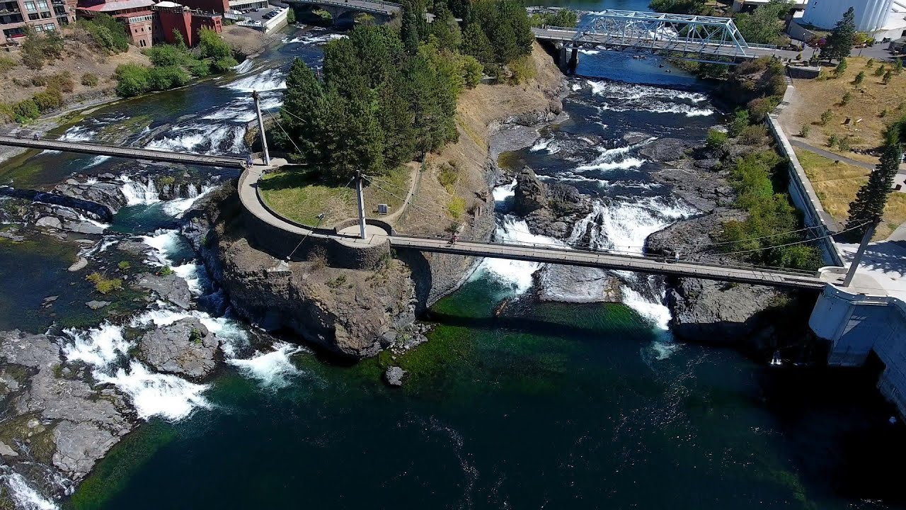 Drone Flight Over Spokane Falls, Washington "Longing Skyward" by ...
