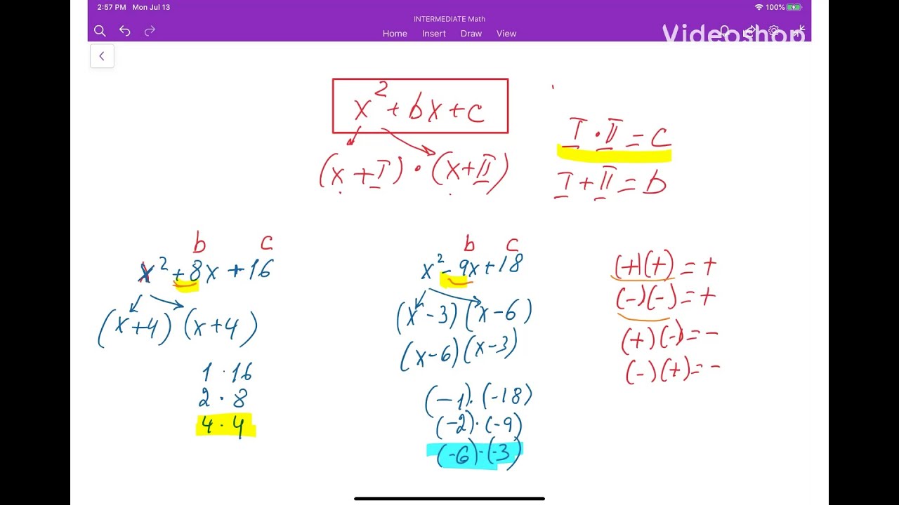 Intermediate Math K WEEK 3 Ch 6 3 Factoring X 2 Bx C YouTube