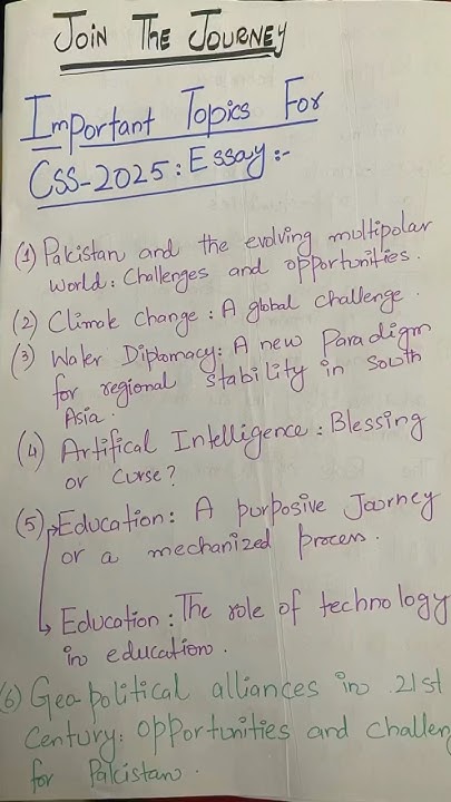 Important Topics for CSS 2025| Important Topics for Essay 2025|Most ...