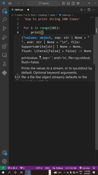 write your name 100 time with for loop #tech - YouTube