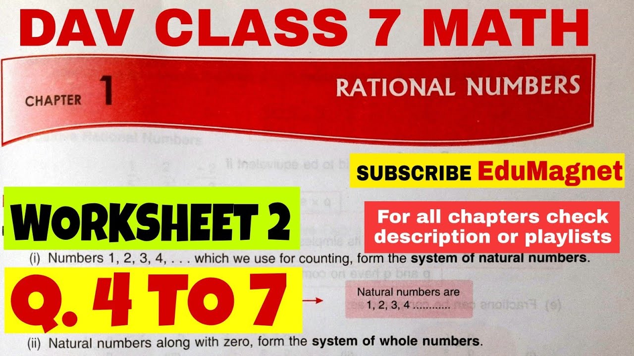 DAV CLASS 7 MATH CHAPTER 1 RATIONAL NUMBERS WORKSHEET 2 Q. 4 to 7 BY ...