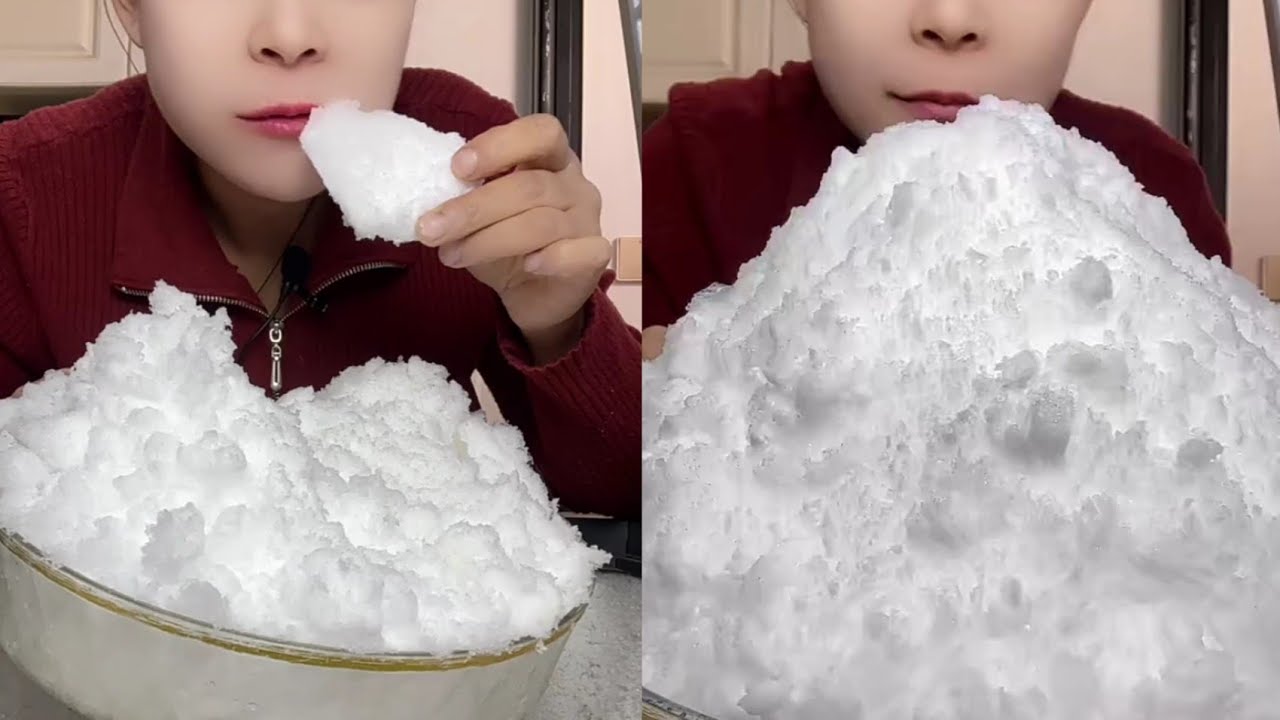 WHITEICE SHAVEDICE SOFTICE FLUFFY 🧊ICE BIG ICE BITES ASMR ICE RELAXING ...