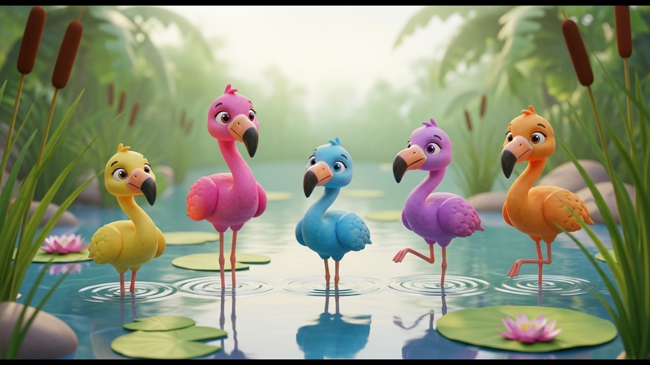 Five Little Flamingos Stand Stand Stand | Pink Bird Song & Counting for ...