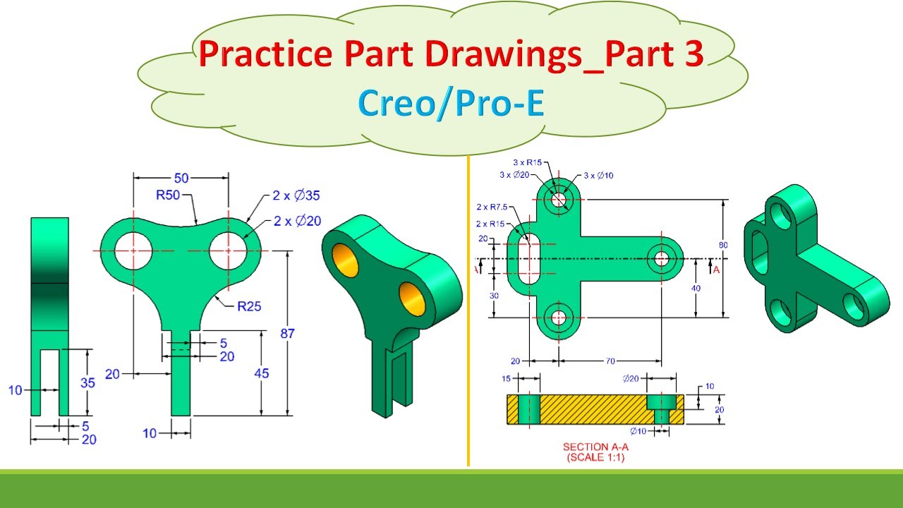 3D Practice Drawings in Creo_Part 3 - YouTube
