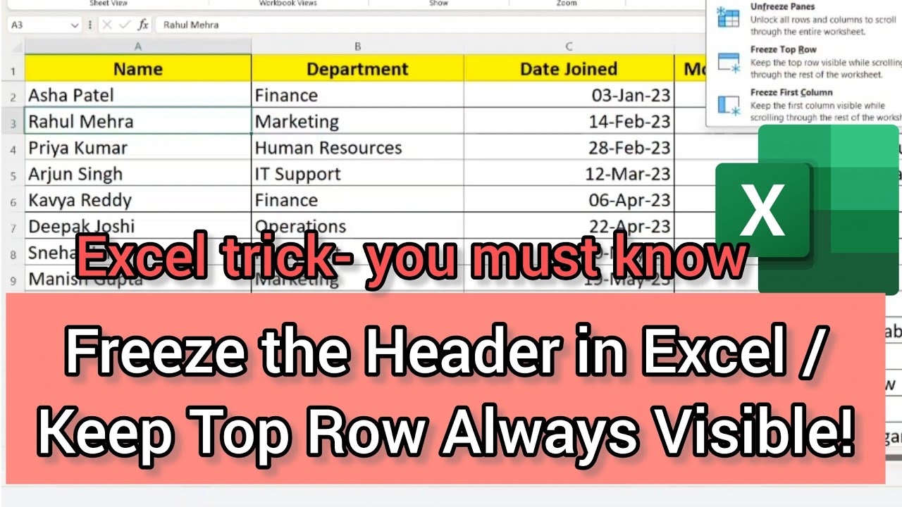 How to Freeze Excel Header Row – Simple Excel Tip 2025 ...