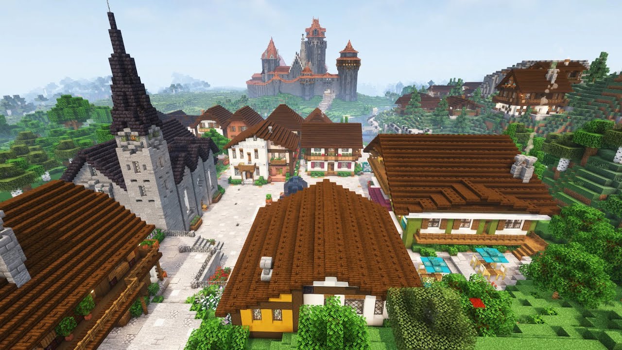 Old European city in minecraft - YouTube