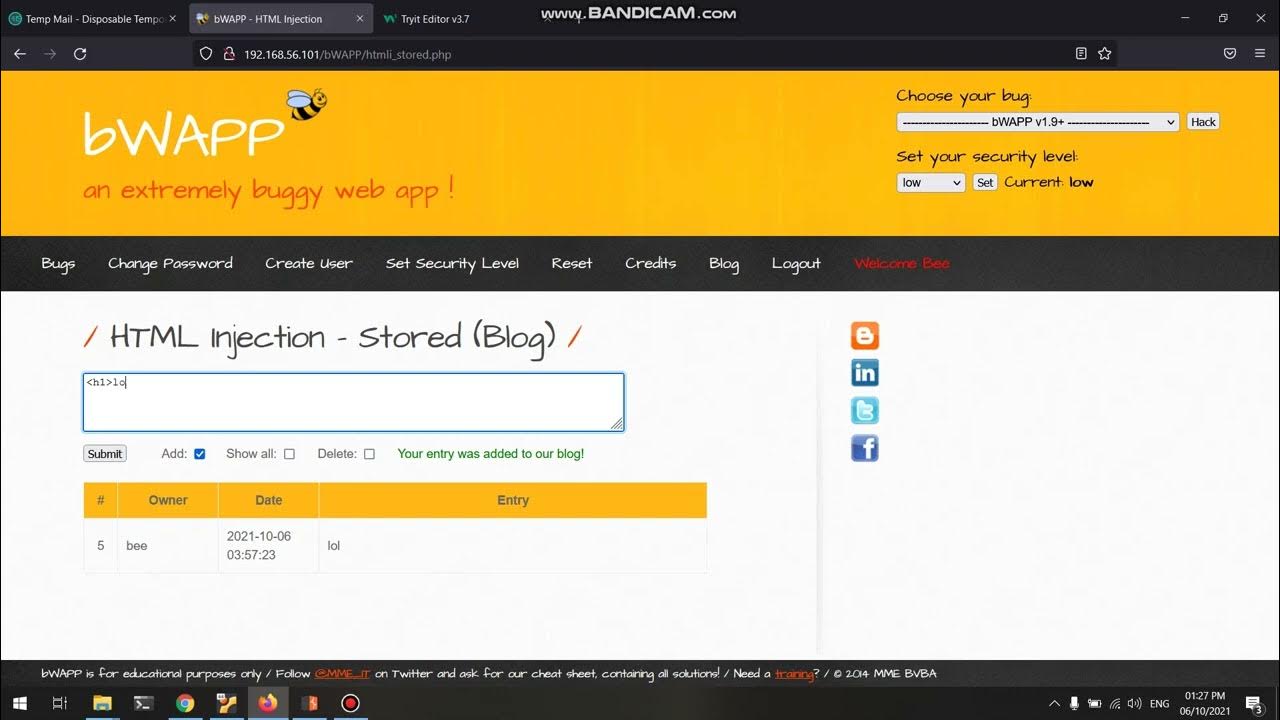 HTML Injection Stored Blog - YouTube