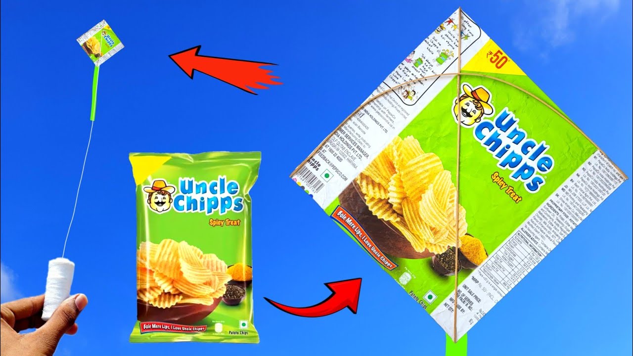 Uncle Chips kite making , waste wrapper kite making , how to make kite ...
