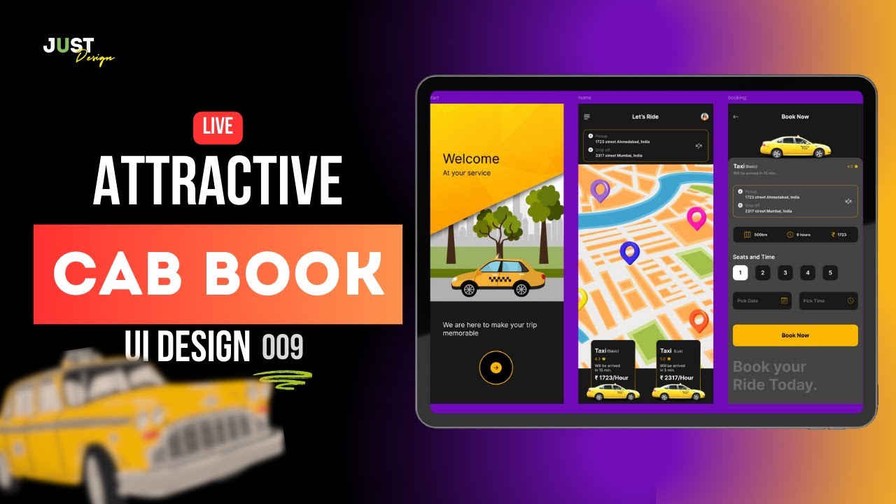 Cab Booking Web Interface | UI Design | Live🔴 09 | Figma | Just Design ...