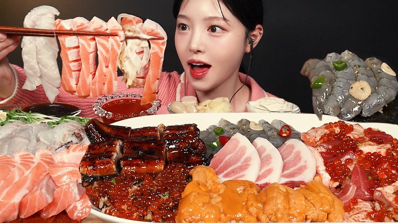 Sub살살녹는 연어 먹방 참치뱃살 간장새우 성게알 장어까지 덮밥해먹기🍣 해산물파티 꿀조합 리얼사운드 Salmon