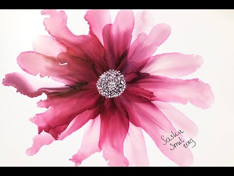 #174 Playfull ALCOHOL INK Flower ABSTRACT fluid art blowing - YouTube