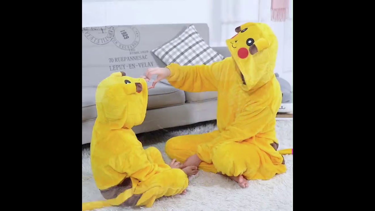 Pijama Mameluco Disfraz D/pikachu Traje De Padres E Hijos - YouTube