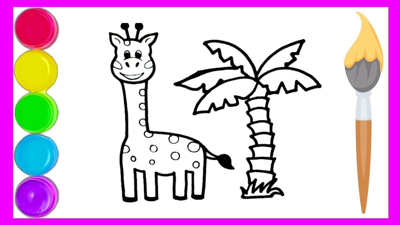 giraffe with tree drawing for kids and toodlers | how to draw giraffe ...