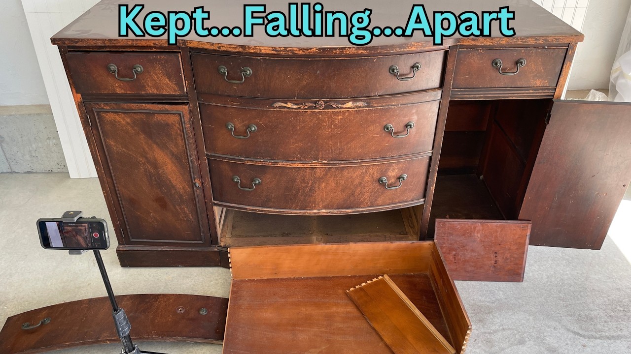 100 Year Old Buffet Kept Falling Apart | Furniture Restoration - YouTube