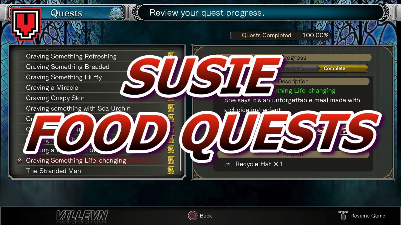 All Susie quests, correct foods & rewards // BLOODSTAINED RITUAL OF THE ...