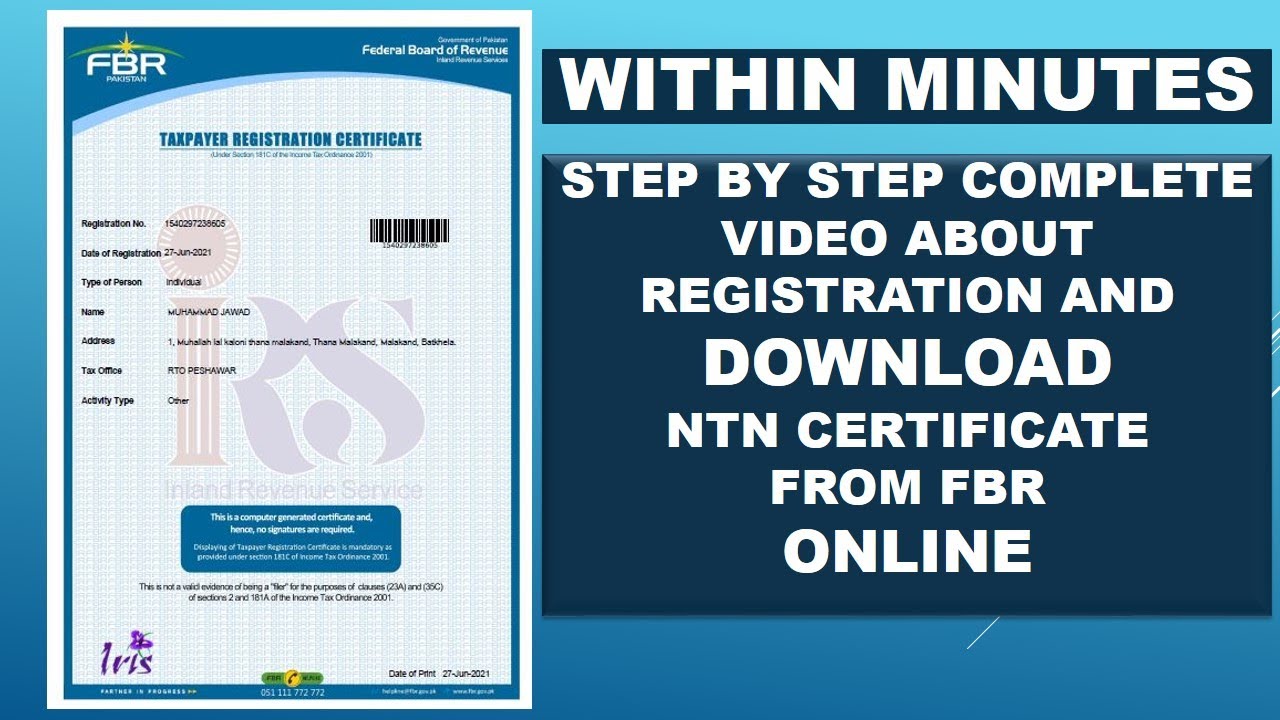 Apply To FBR Tax Payer Registration Certificate Download NTN
