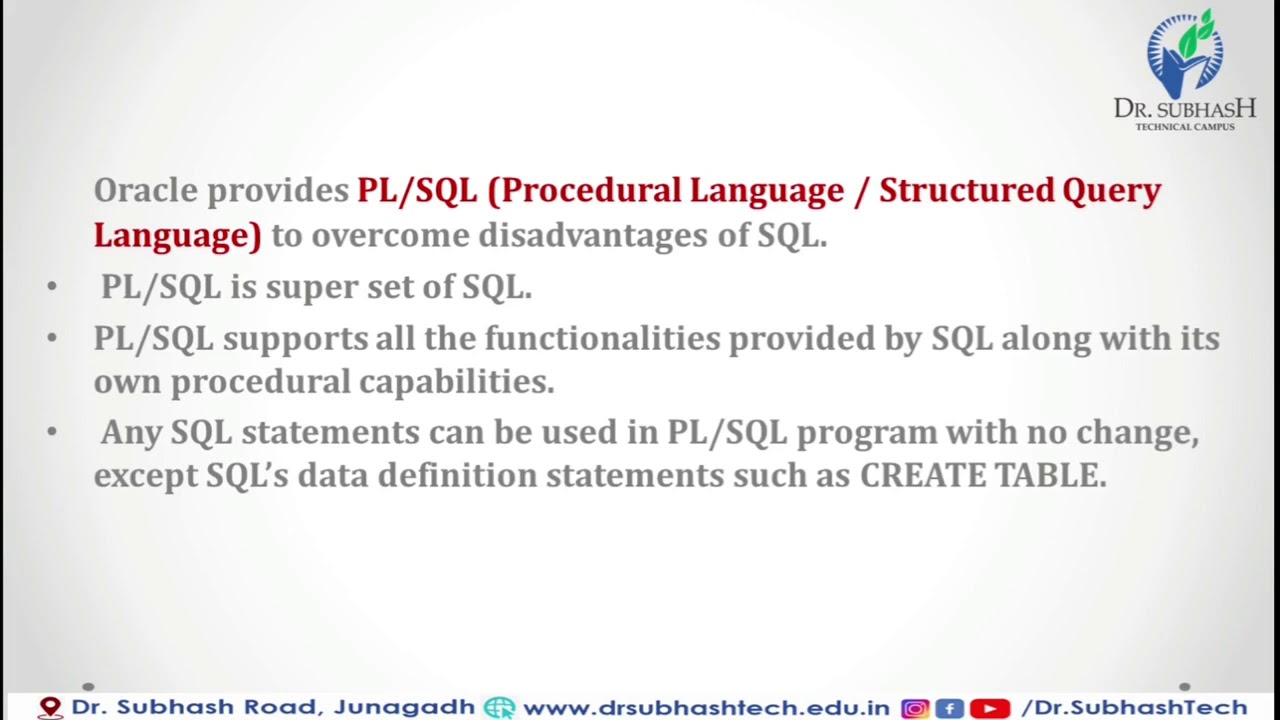 Adbms Unit2 Introduction To Plsqllecture13 By Dhruvi Marsonia Youtube