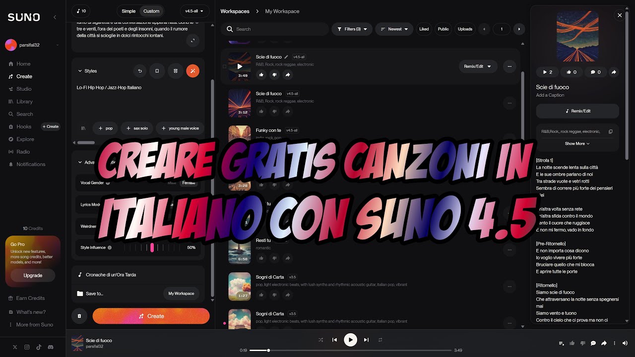 Come creare gratis canzoni in italiano con Suno 4.5 scegliendo testo ...