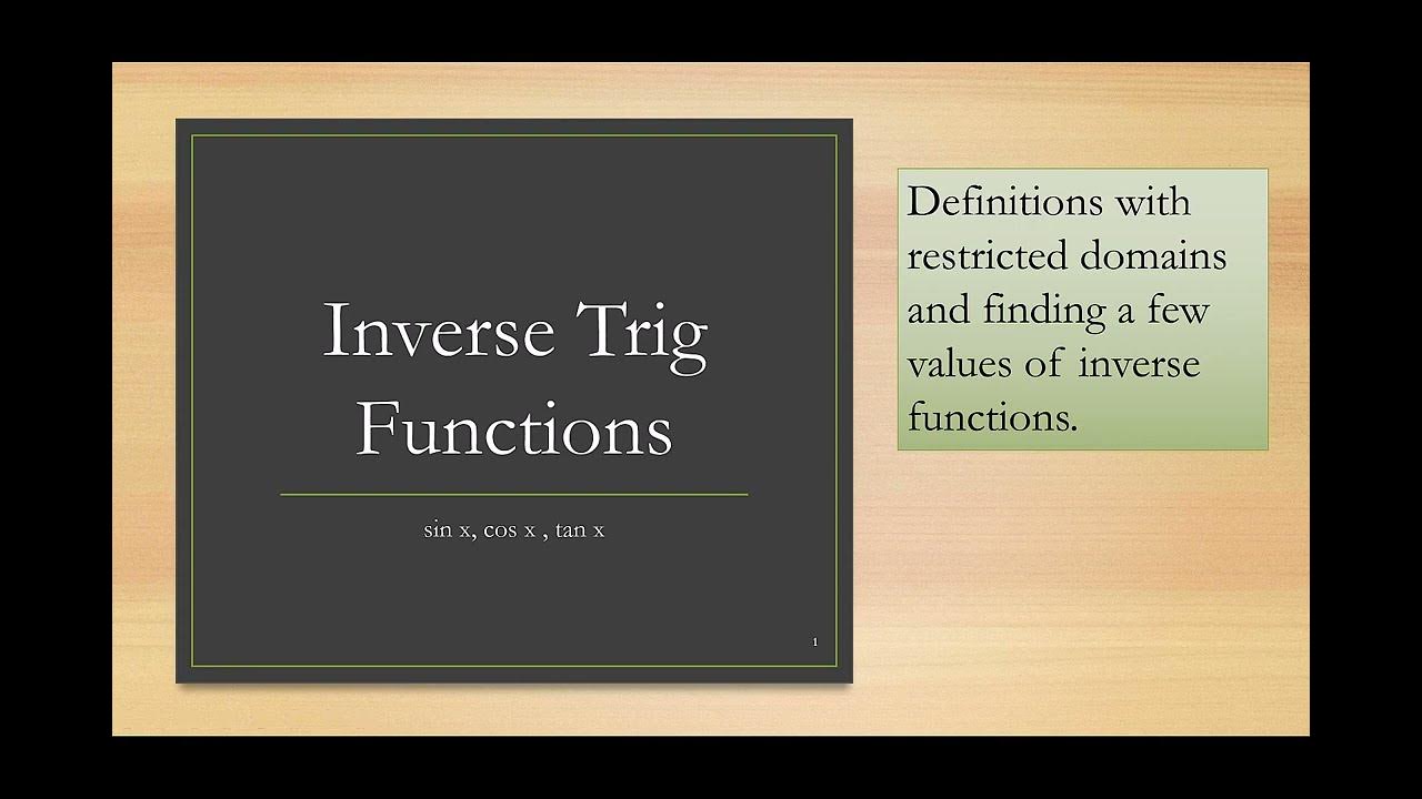 Inverse Trig Functions an Introduction - YouTube